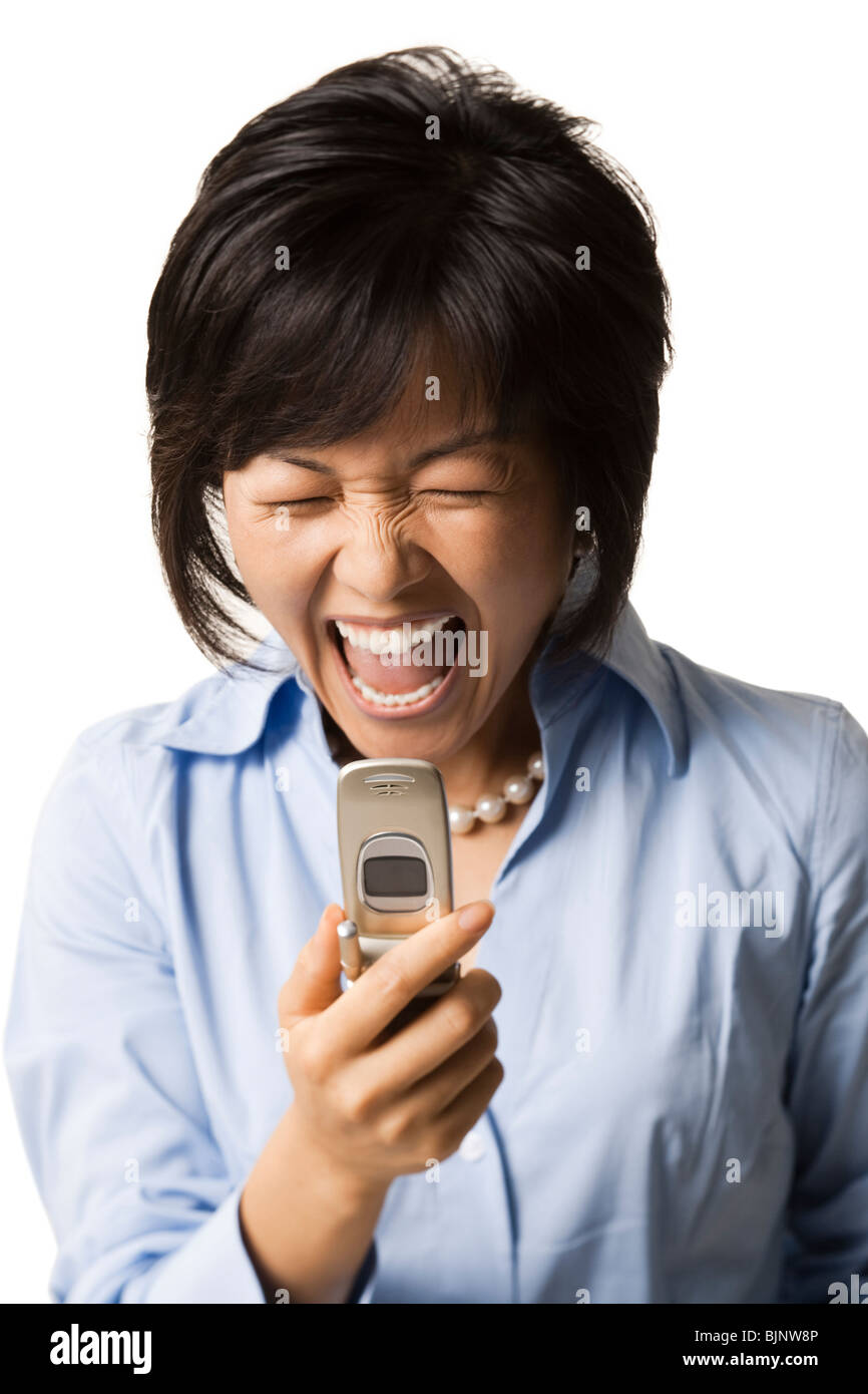 Angry asian woman shouting telephone hi-res stock photography and ...