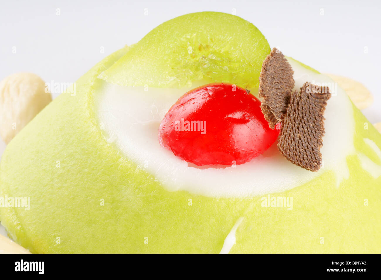 Close-up of a mini sicilian cassata with pieces of candied fruit and ...