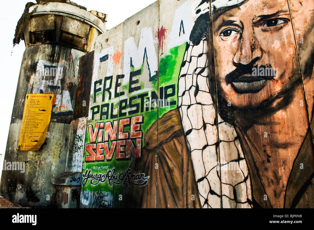 Colorful graffiti on the security barrier / wall built by Israel. The ...