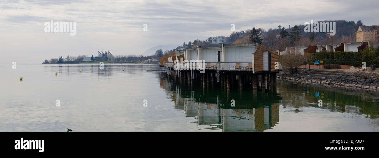 Panoramic view of the Hotel Palafitte with rooms perched above Lake ...