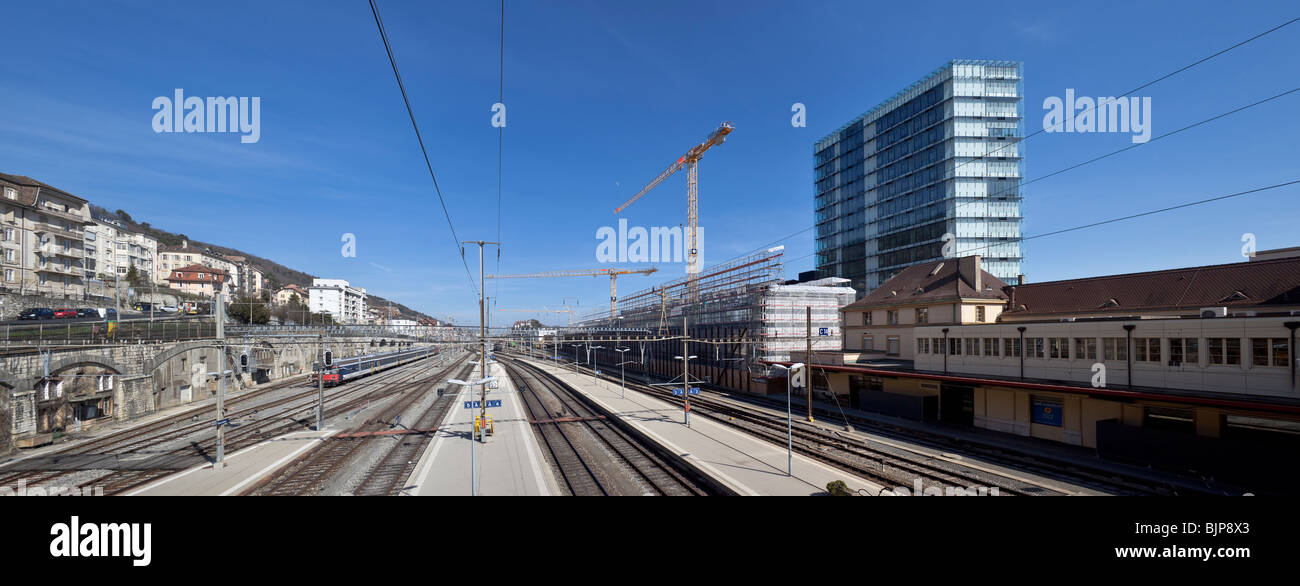 Panoramic view of the main platforms, parallel tracks, and construction ...