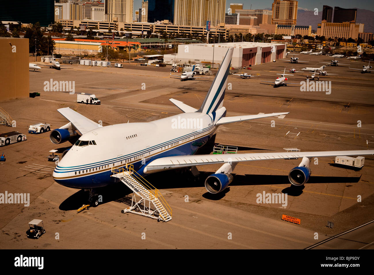 Aerial view of the private 747 aircraft owned by the Venetian Casino ...
