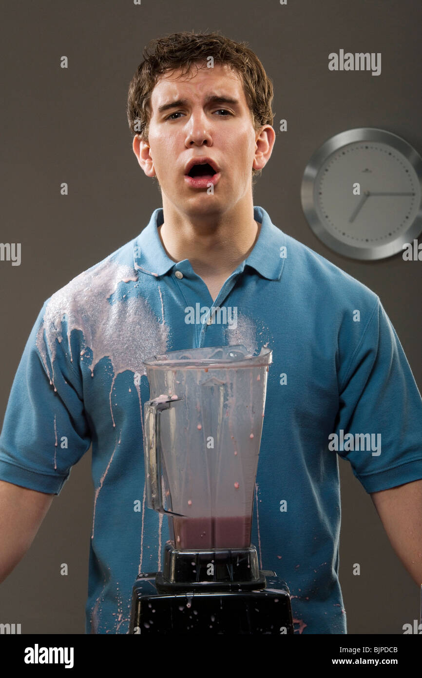 Man with a blender explosion Stock Photo - Alamy