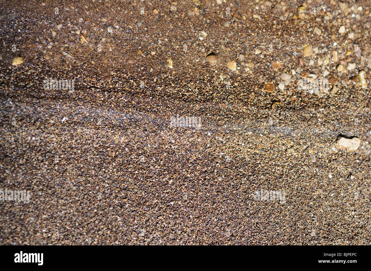 Texture and patterns in the wet sand on the bank of a stream Stock ...