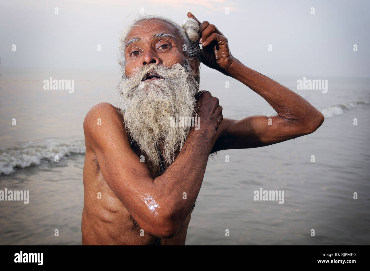 Indian holy men at the Ganga Sagar religious gathering in West Bengal ...