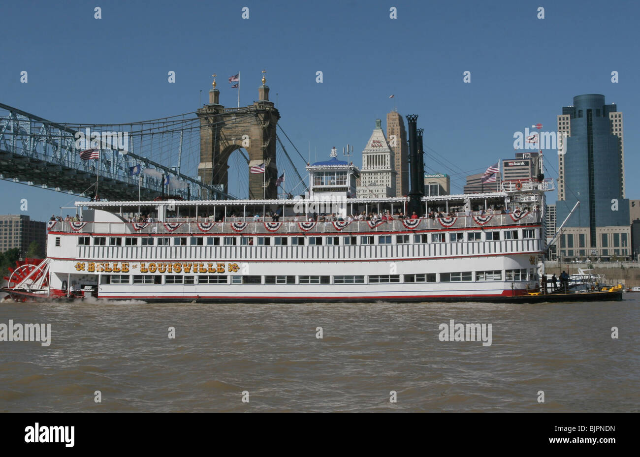 paddlewheel boat Belle of Louisville Ohio river downtown Cincinnati ...