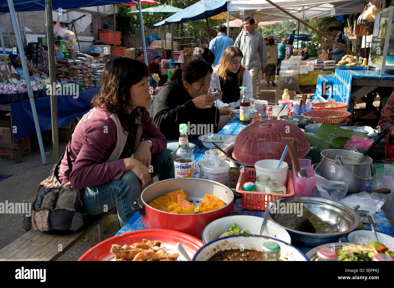 Breakfast stall Luang Prabang market Laos Stock Photo - Alamy