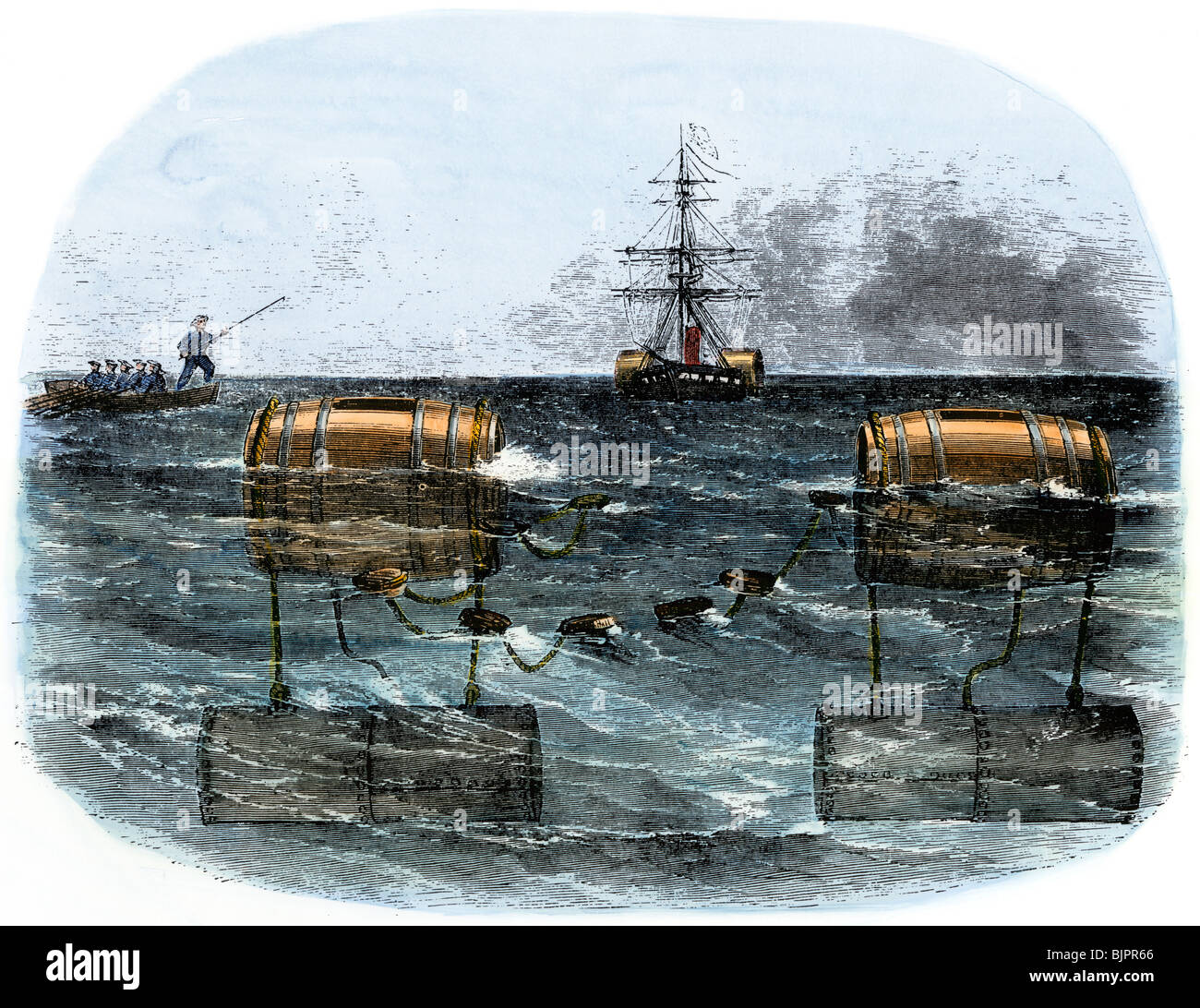 Barrel torpedo, or mine, used by Confederates to blockade a southern ...