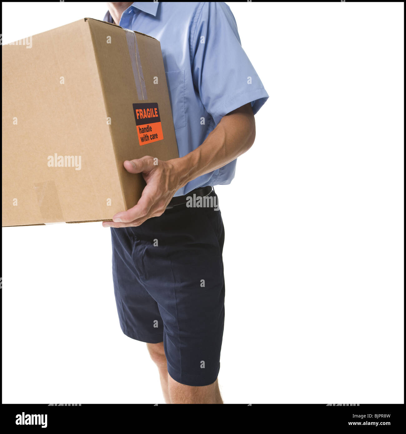 Delivery man with damaged package Stock Photo - Alamy