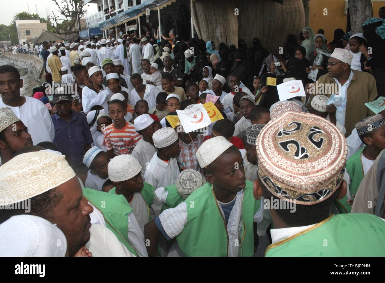 Dramatic processions through the streets of Lamu during Maulidi Stock ...
