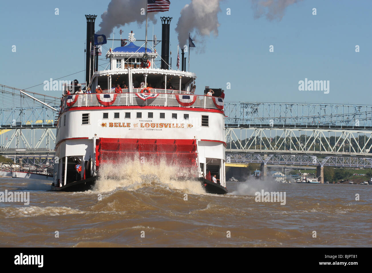 paddlewheel boat Belle of Louisville Ohio river downtown Cincinnati ...