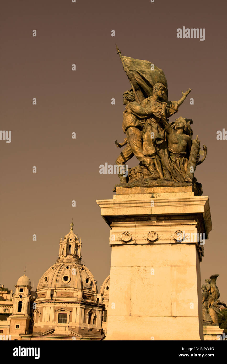 Bronze statue at the botton of "Il Vittoriano" built in the fascist era ...