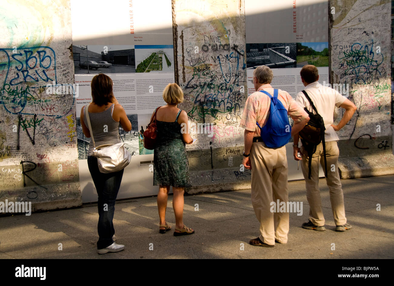 Sections of the Berlin Wall with information panels at Potsdamer Platz ...