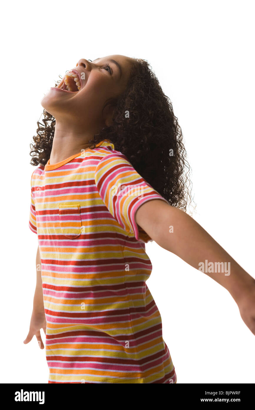 Happy girl profile 7 years hi-res stock photography and images - Alamy