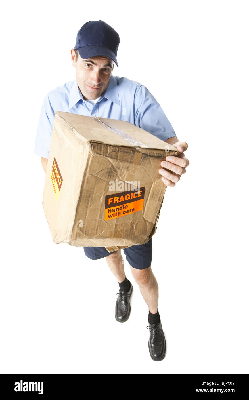 Delivery man with damaged package Stock Photo - Alamy