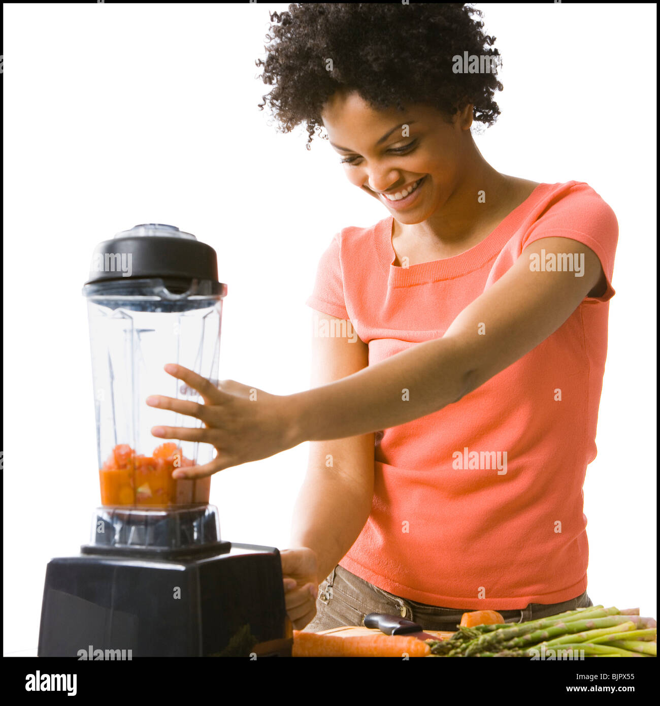 Blending smiling black woman hi-res stock photography and images - Alamy