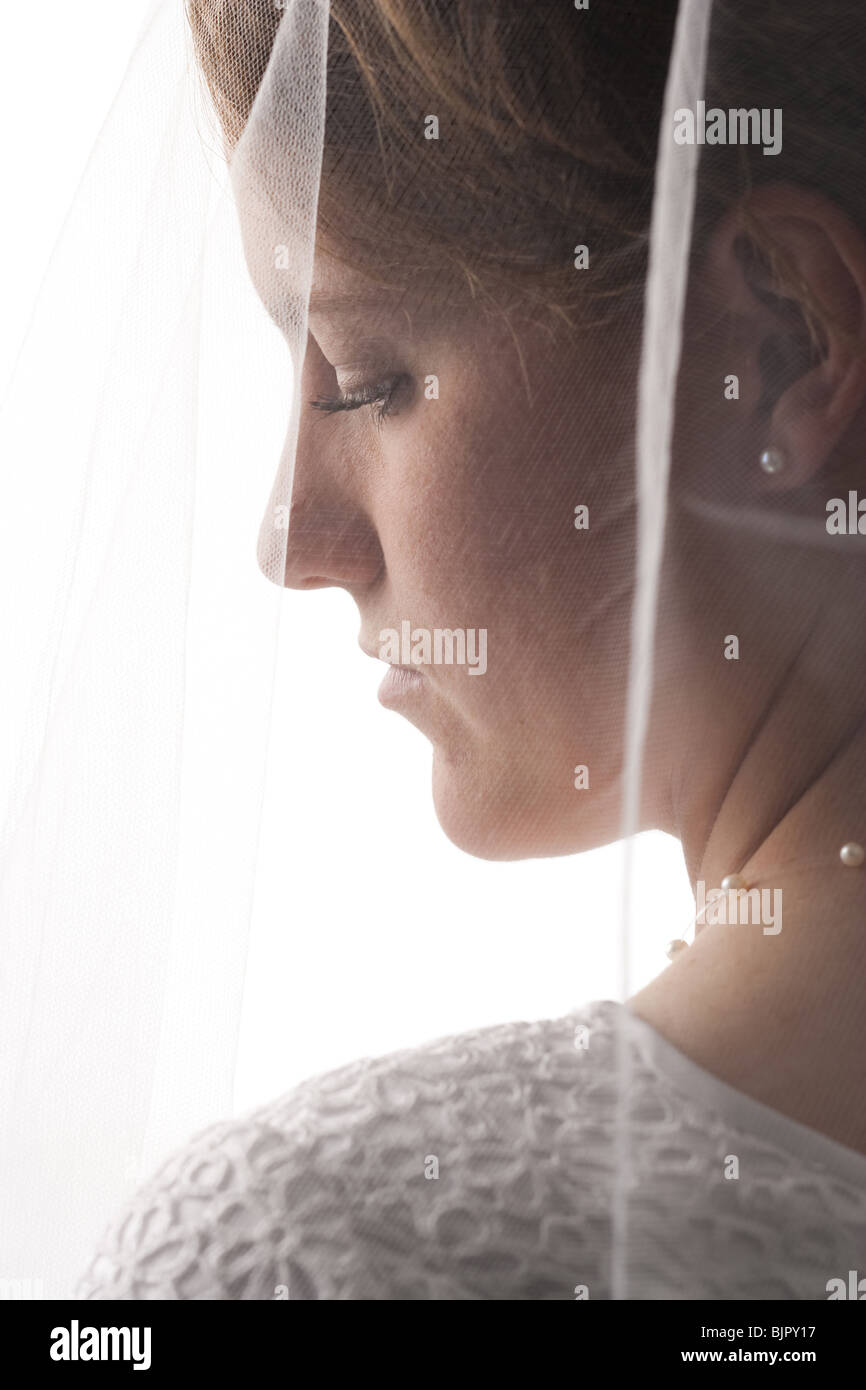 Side profile of bride in veil Stock Photo - Alamy