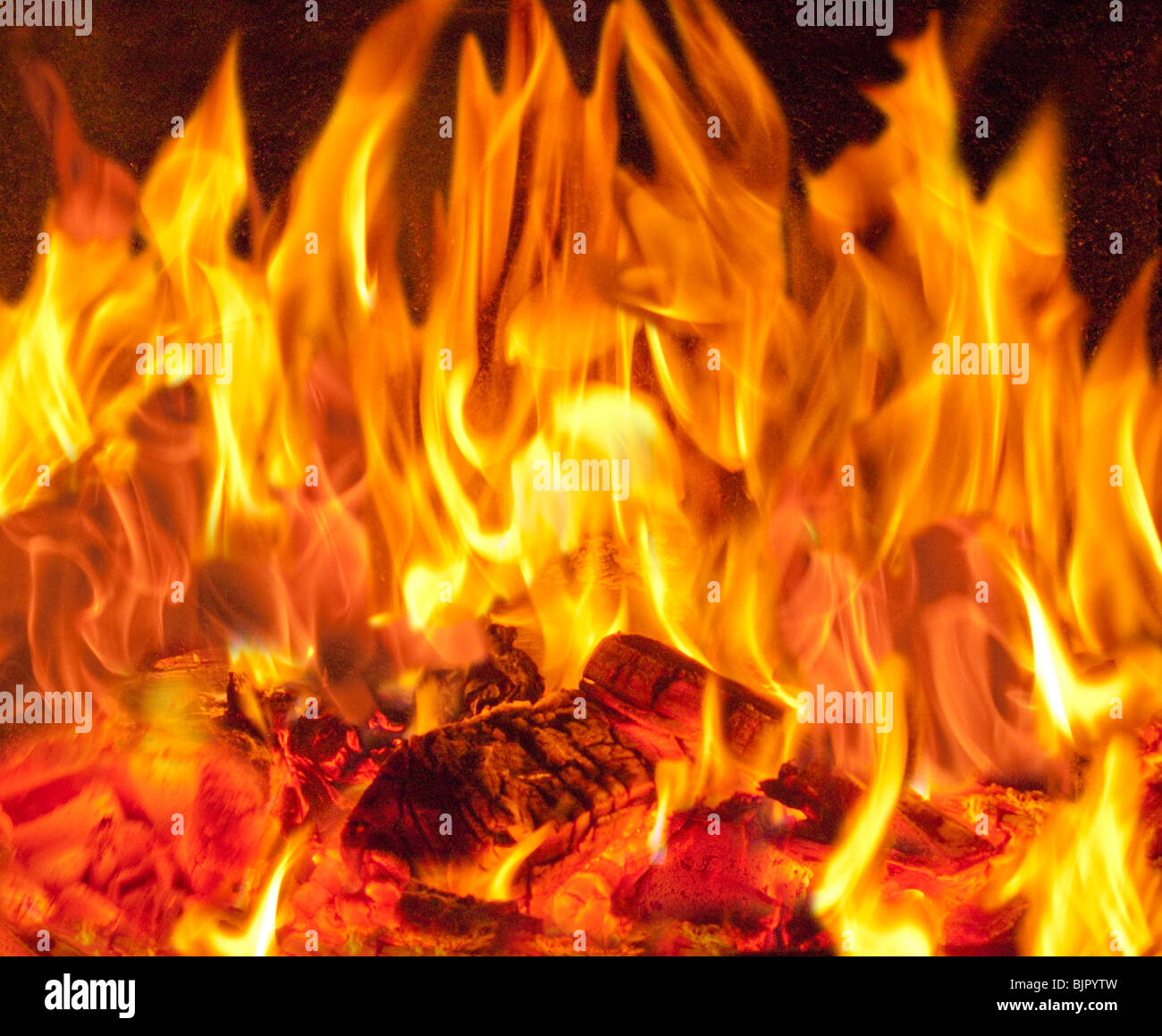 A blazing log fire in a wood burning stove Stock Photo - Alamy