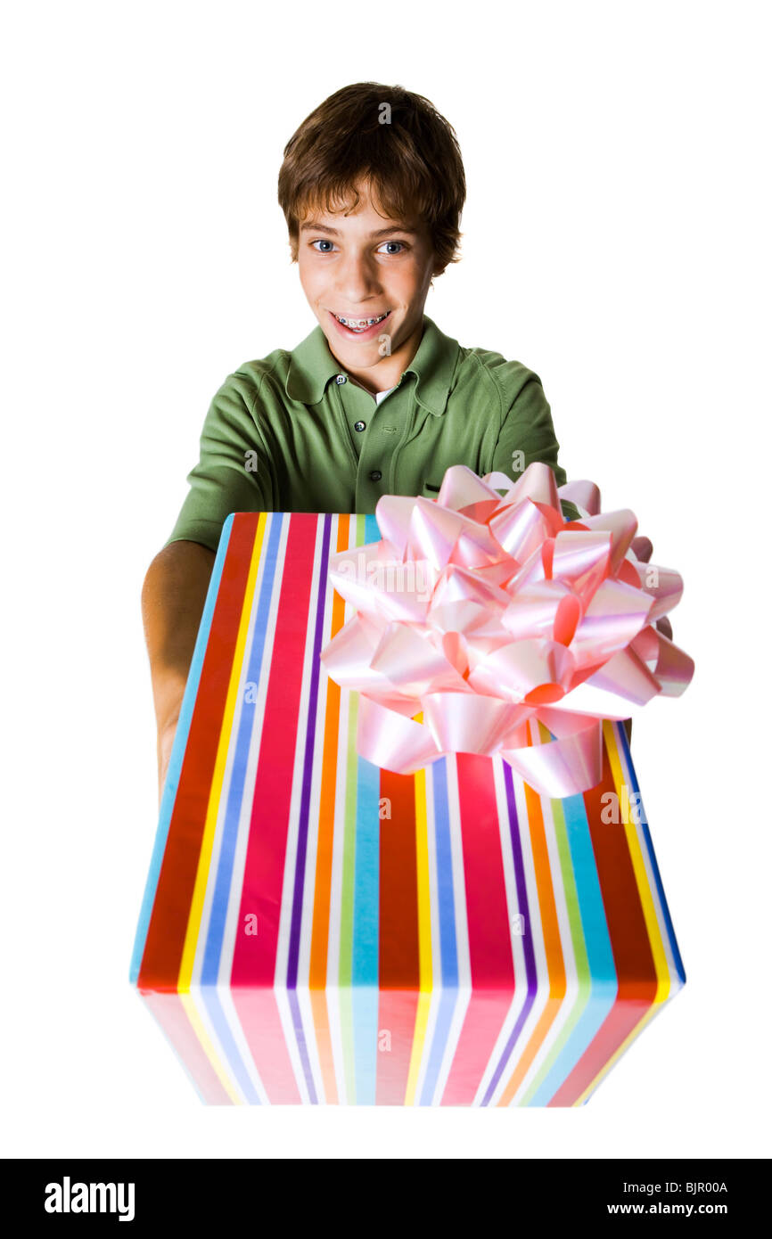 Boy with present Stock Photo - Alamy