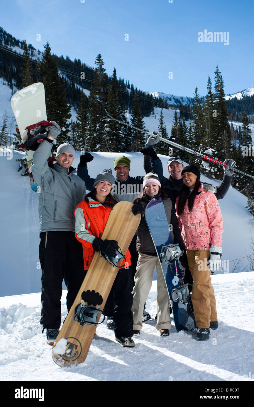 A group of friends outside in the snow Stock Photo - Alamy
