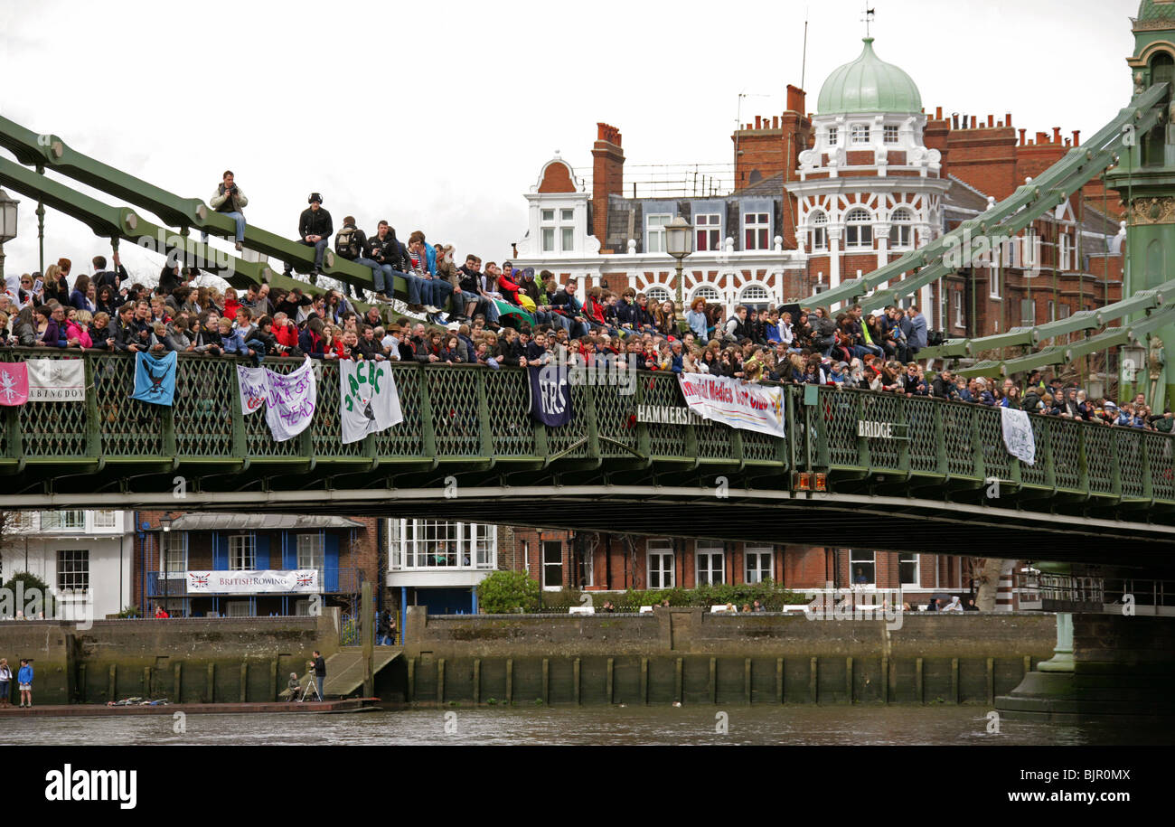A Crowd of Spectators Throng Hammersmith Bridge to Watch the Head of ...