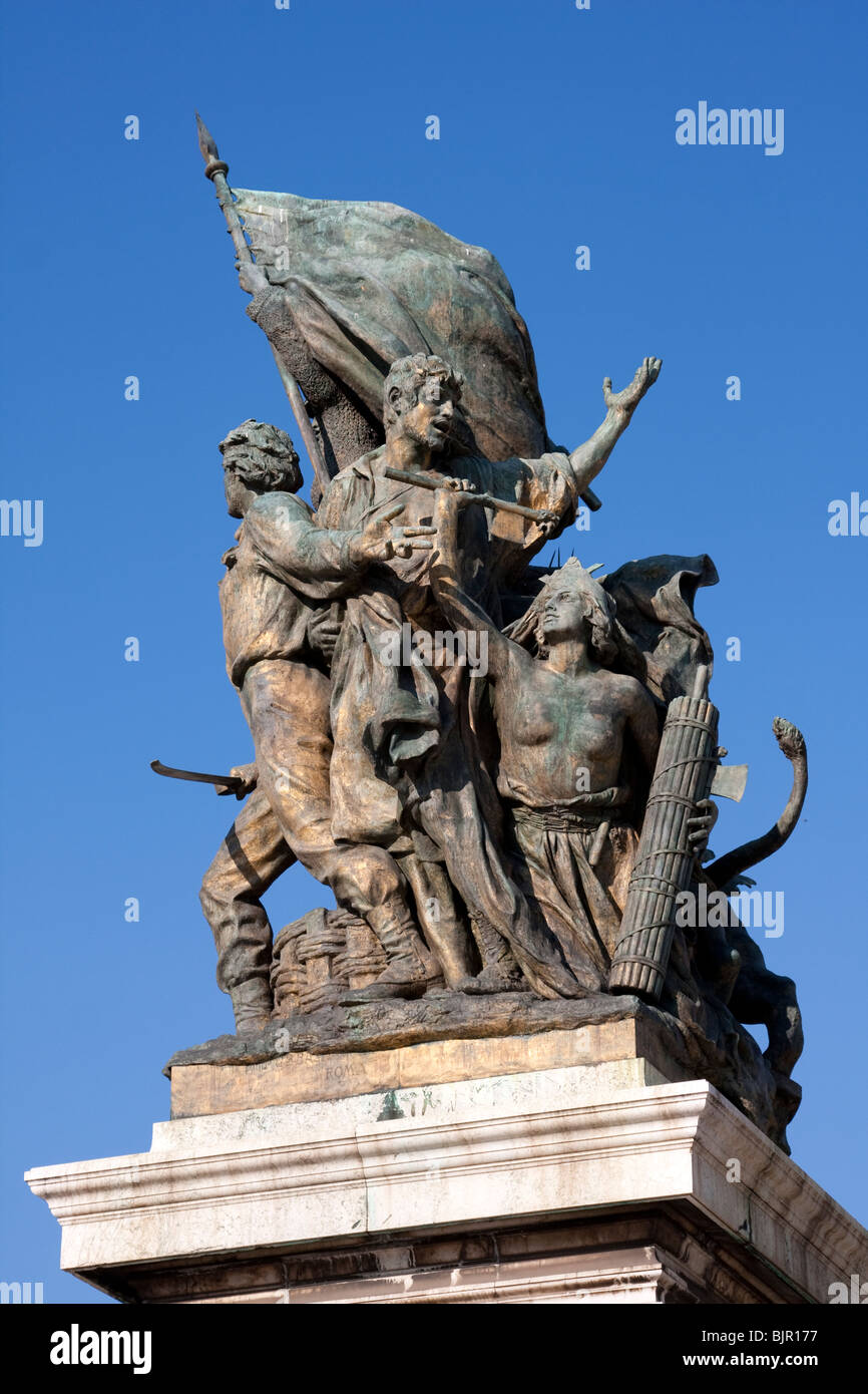 Bronze statue at the botton of "Il Vittoriano" built in the fascist era ...