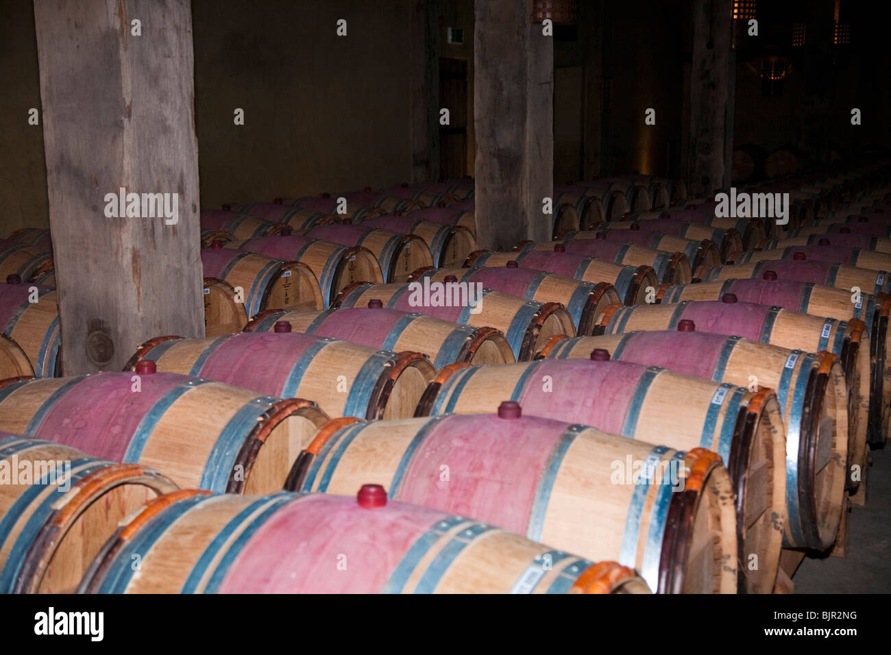 Wine casks in cellar at winery, Hawke's Bay, New Zealand Stock Photo ...
