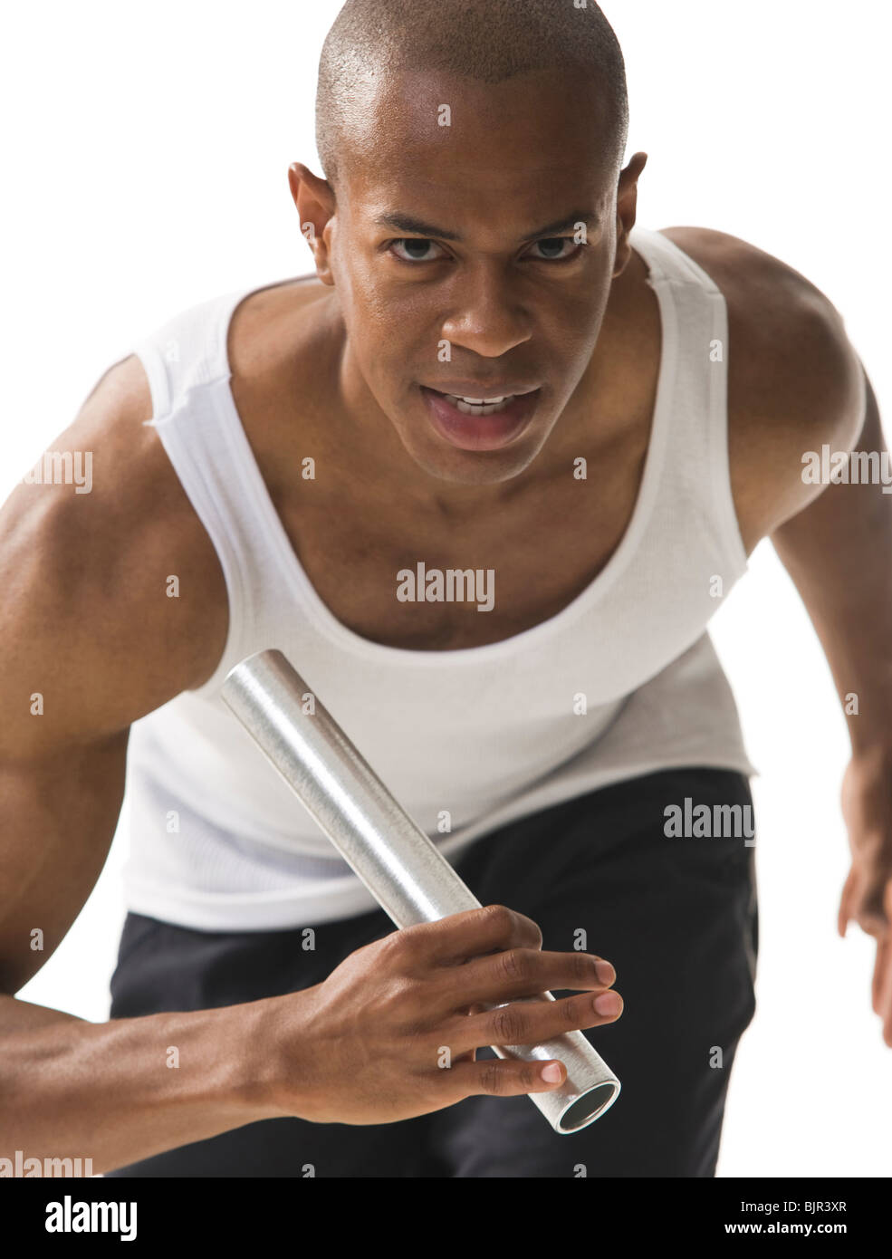 Man running with relay baton Stock Photo - Alamy