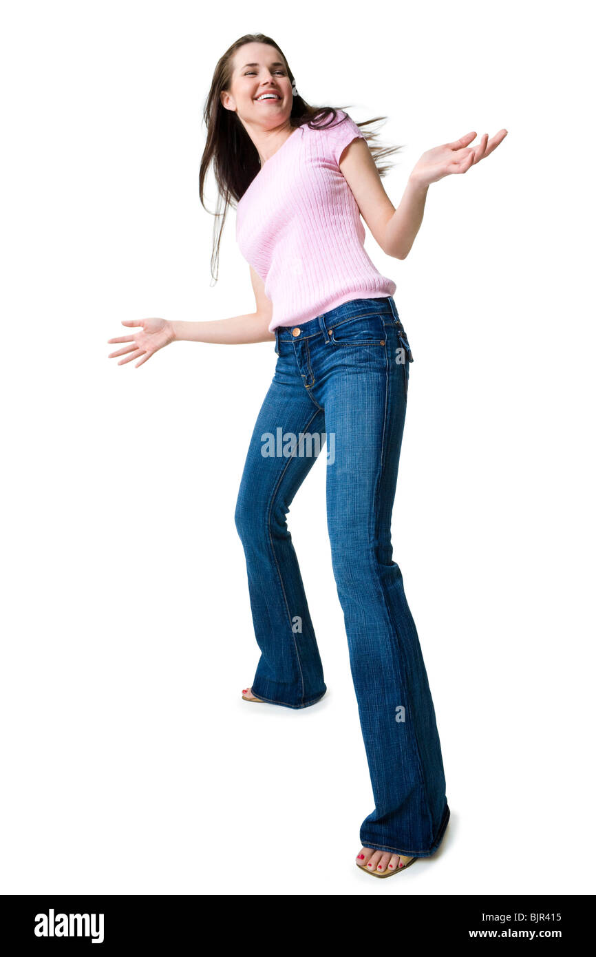 Teenage girl smiling and leaning back Stock Photo - Alamy