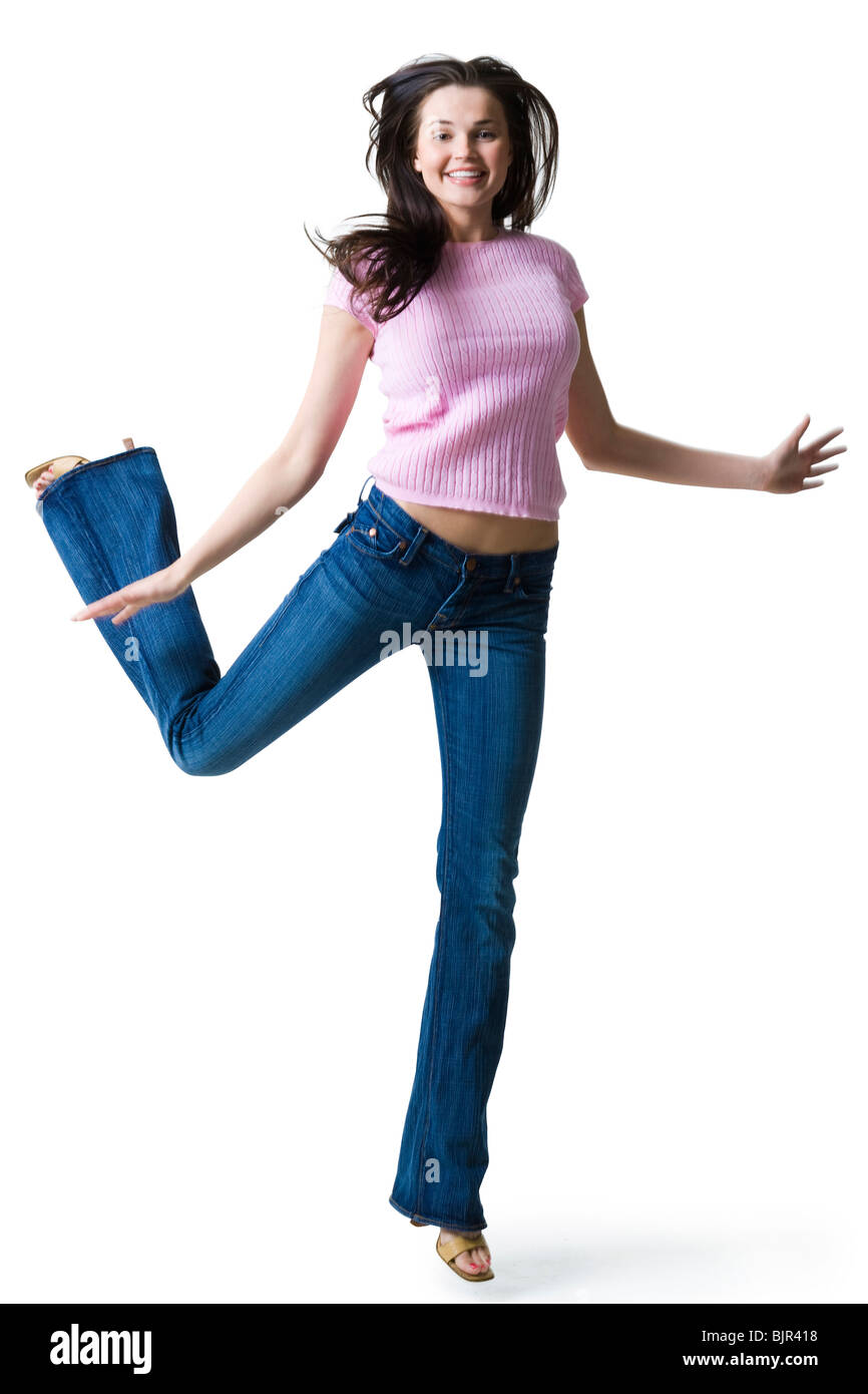 Teenage girl smiling and leaning back Stock Photo - Alamy