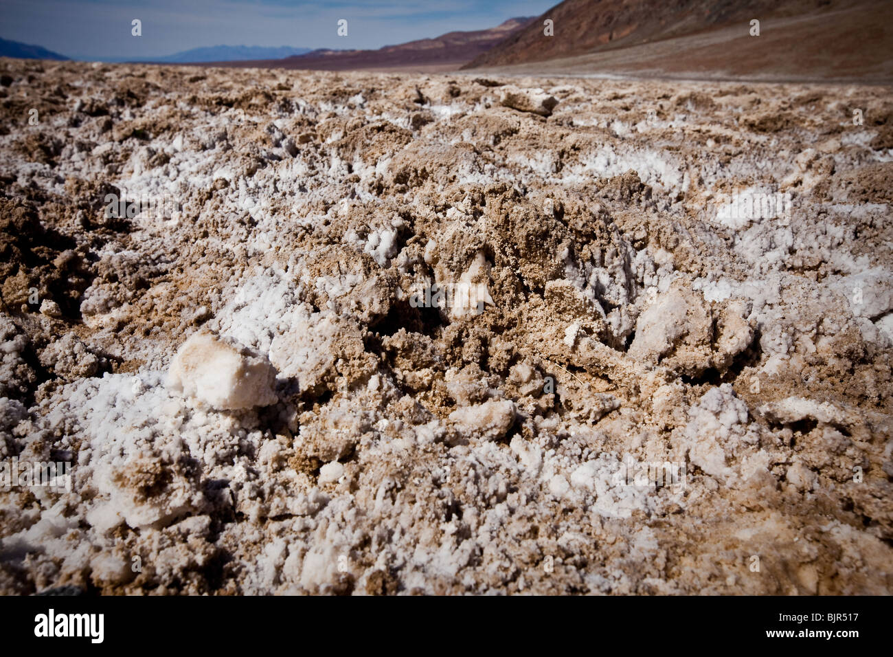 Dried salt deposits at Badwater Basin, the lowest point on earth in ...