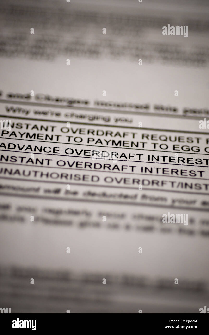 BANK STATEMENT DETAIL SHOWING INTEREST AND OVERDRAFT CHARGES Stock ...