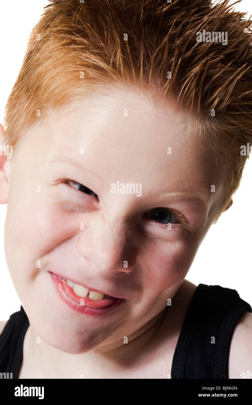 Boy pulling funny face Stock Photo - Alamy