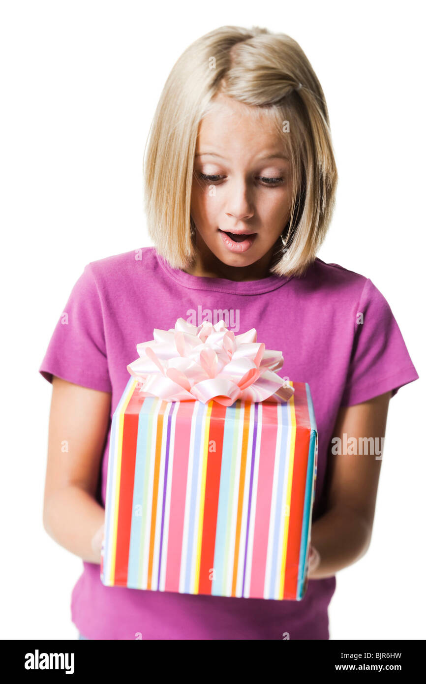 Girl with present Stock Photo - Alamy