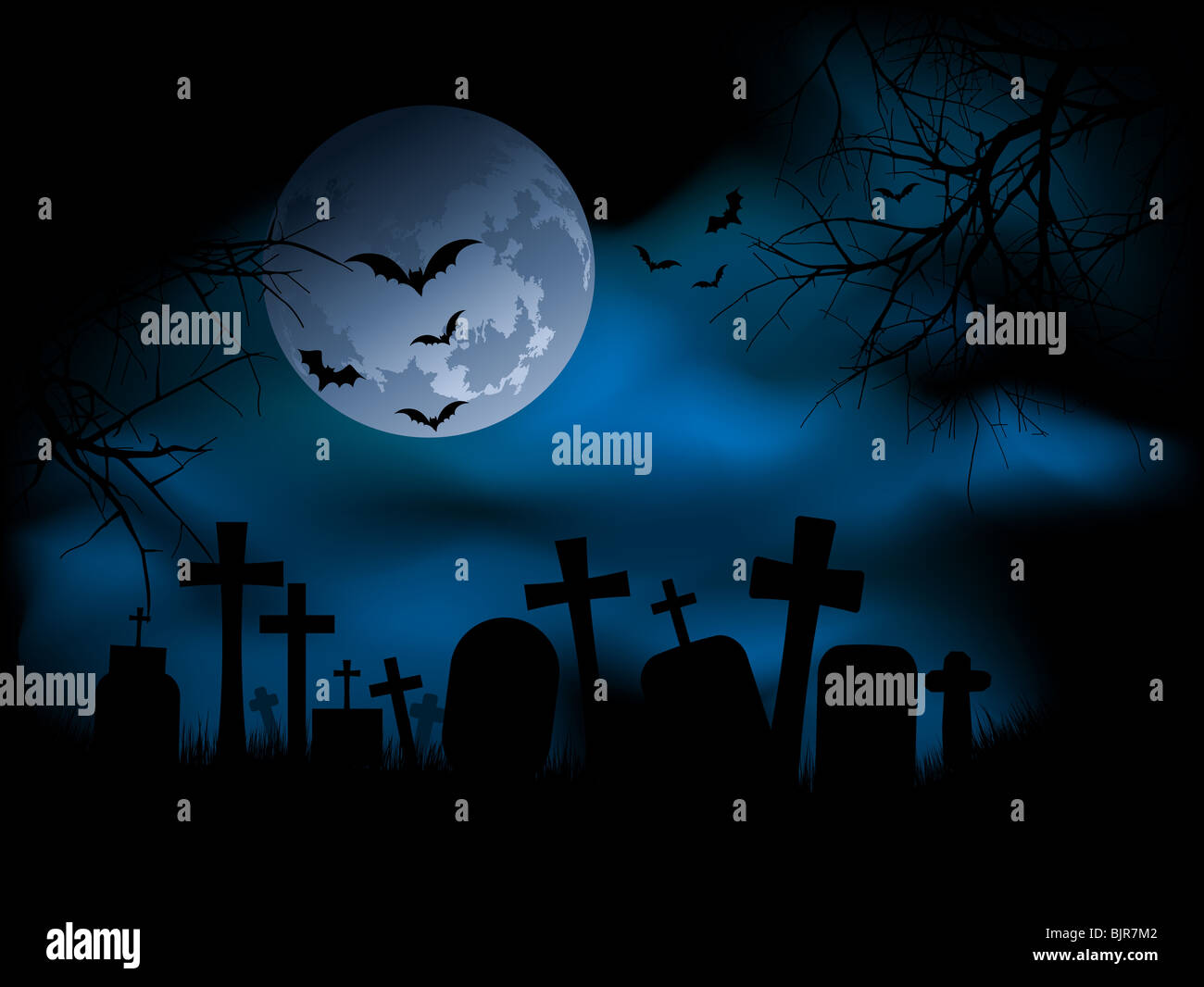 Spooky graveyard at night Stock Photo - Alamy