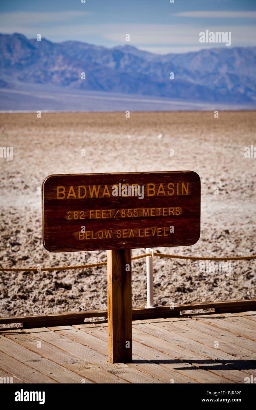 Sign at Badwater Basin, the lowest point on earth in Death Valley ...