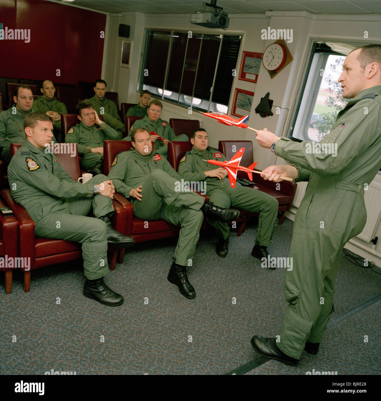 Squadron Leader Spike Jepson leader of Red Arrows teaches his pilots ...