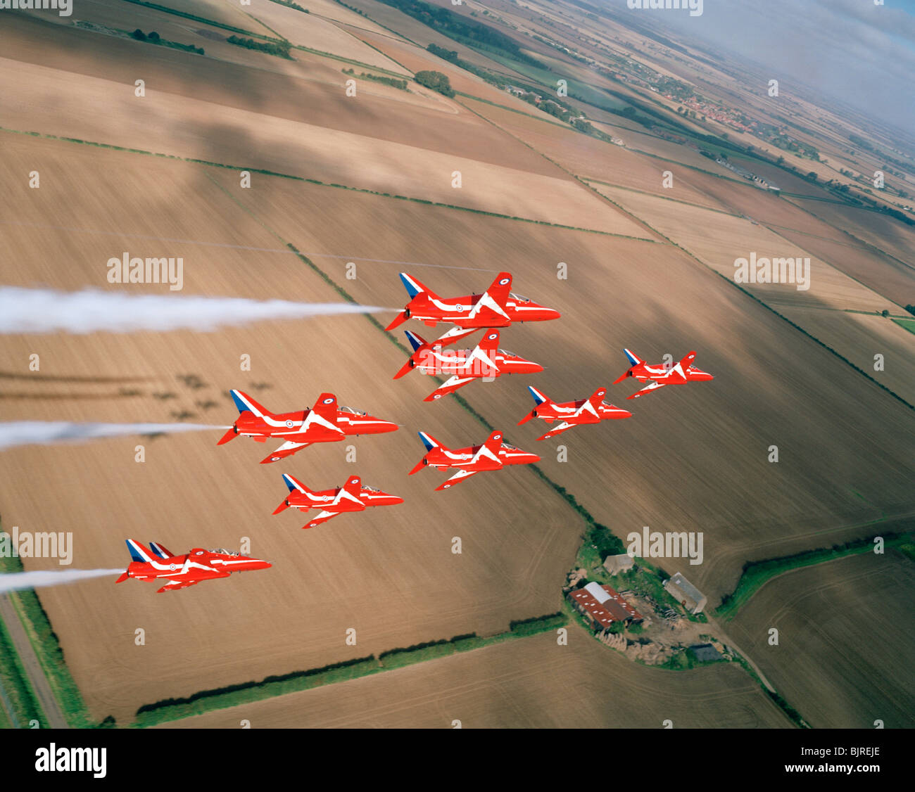 RAF aerobatic team Red Arrows fly in formation above Lincolnshire farm ...