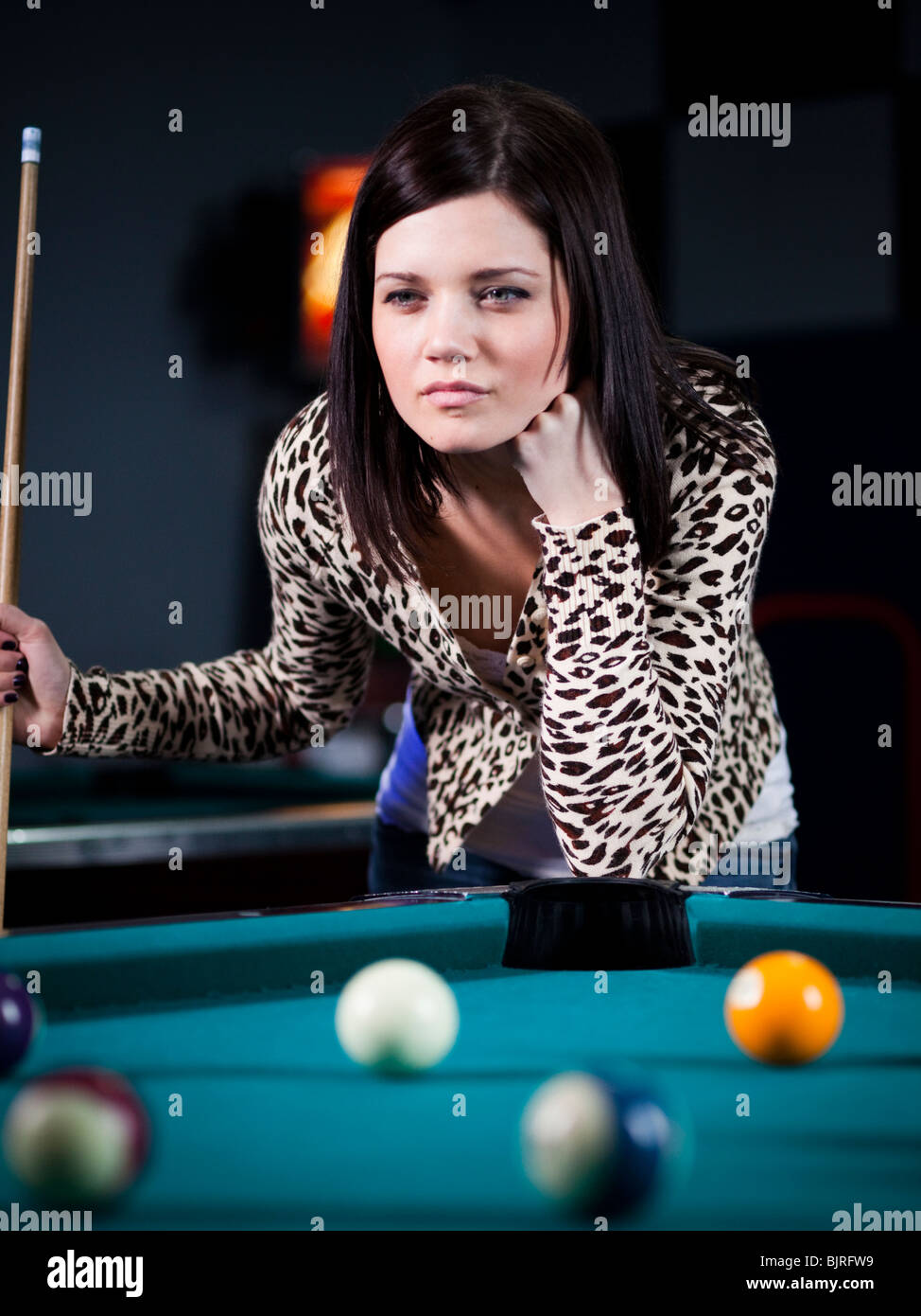 Woman Holding Pool Cue High Resolution Stock Photography and Images - Alamy