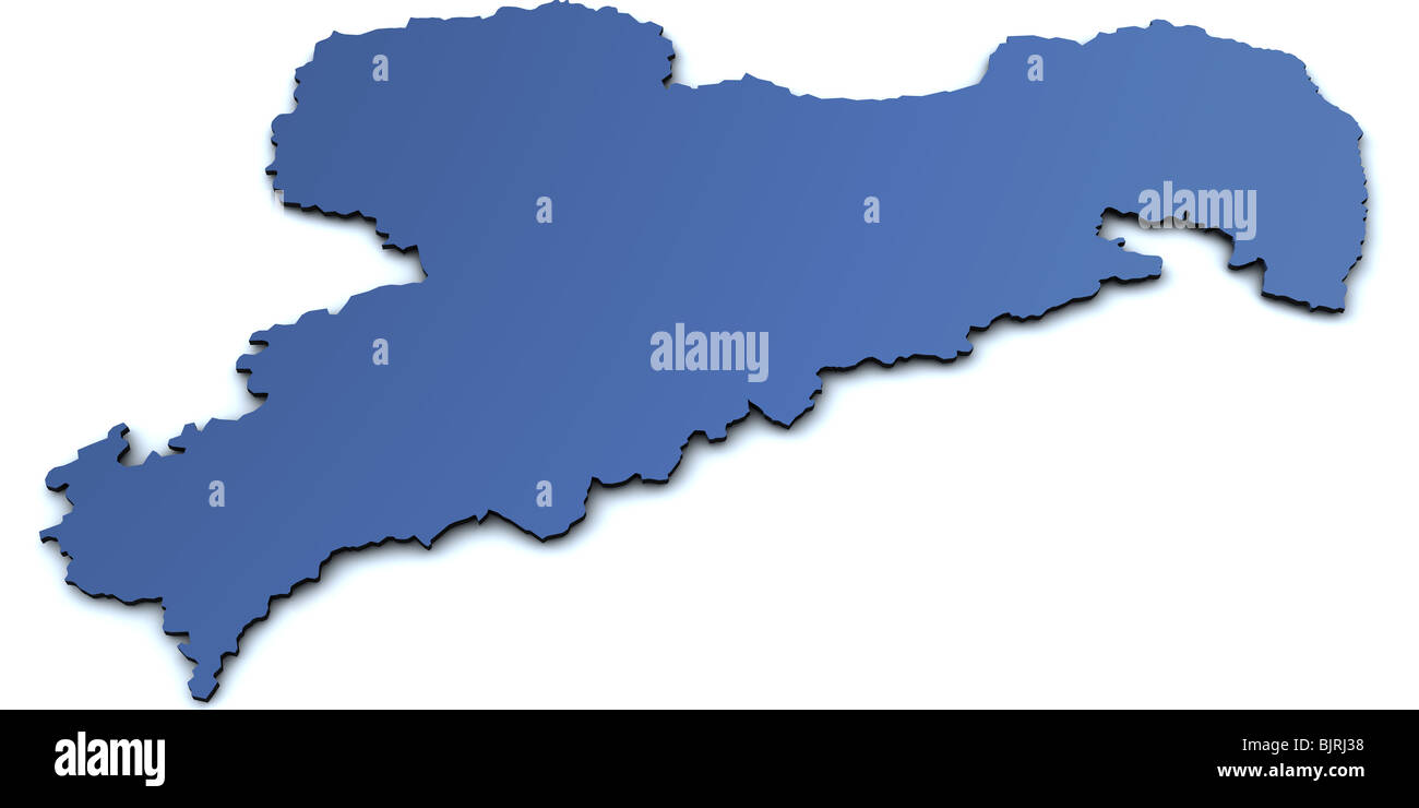 Map of the german state of Saxony rendered in 3d with slight shadow ...