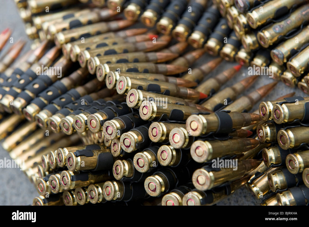 7.62x51mm NATO ammunition cartridge belts for Mk44 Minigun Stock Photo ...