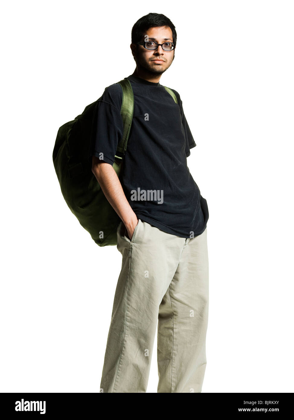 Man with backpack and glasses Stock Photo - Alamy