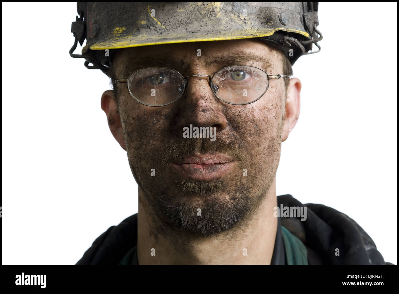 Mine worker with flashlight helmet Stock Photo - Alamy