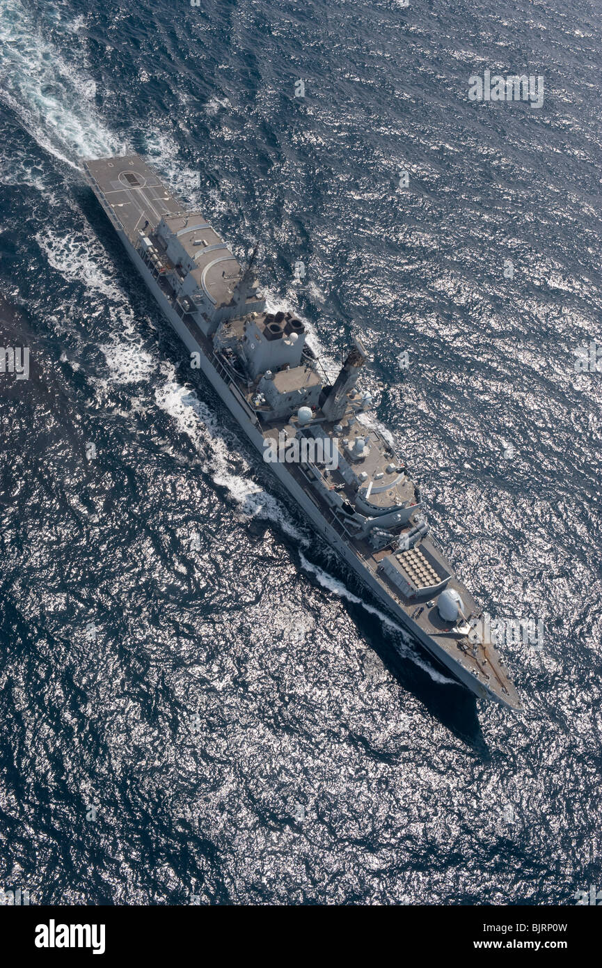 HMS Portland, Royal Navy Type 23 frigate - aerial shot at sea Stock ...