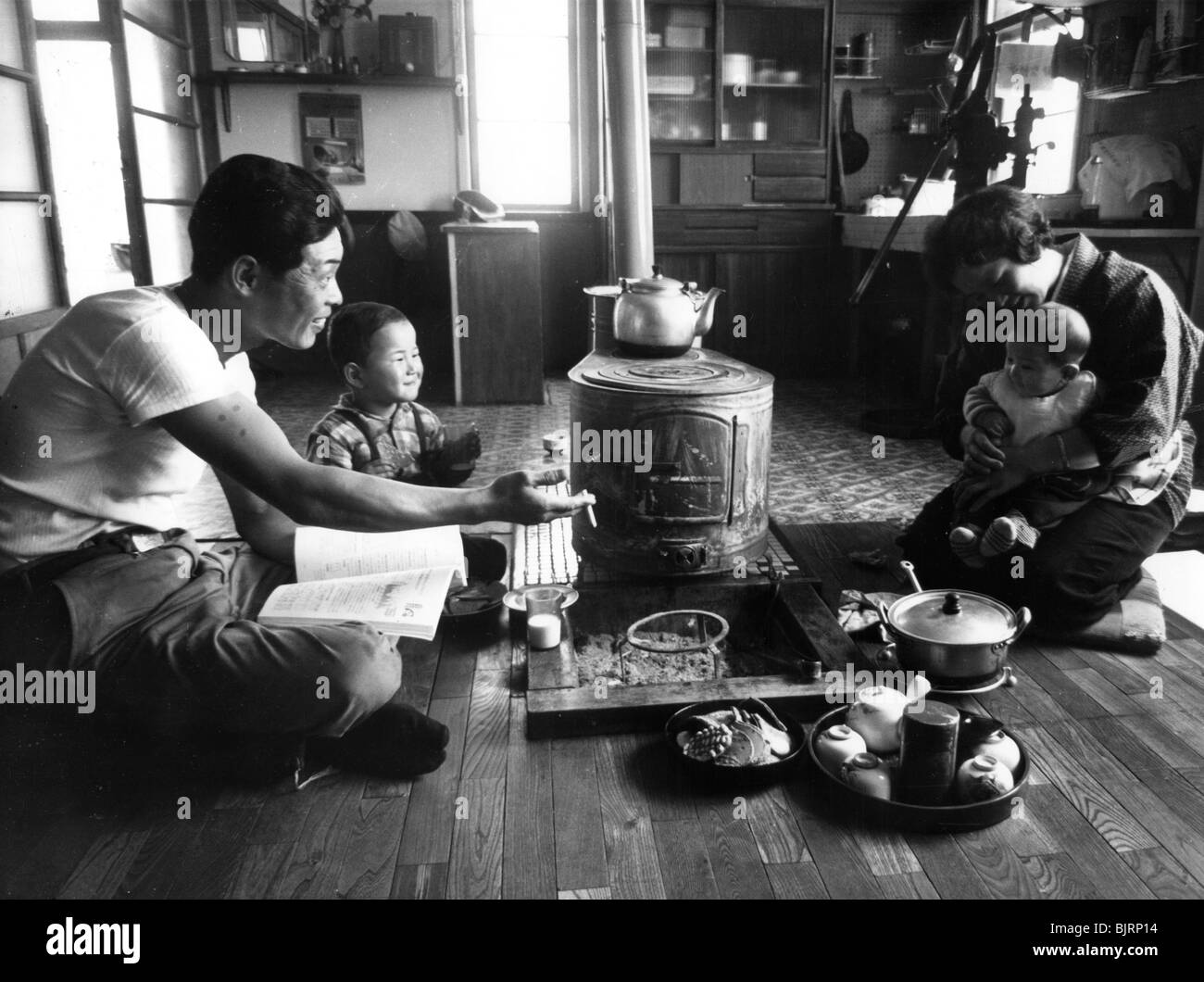 Family relaxing in their living-room, Hokkaido region, Japan, 1963 ...