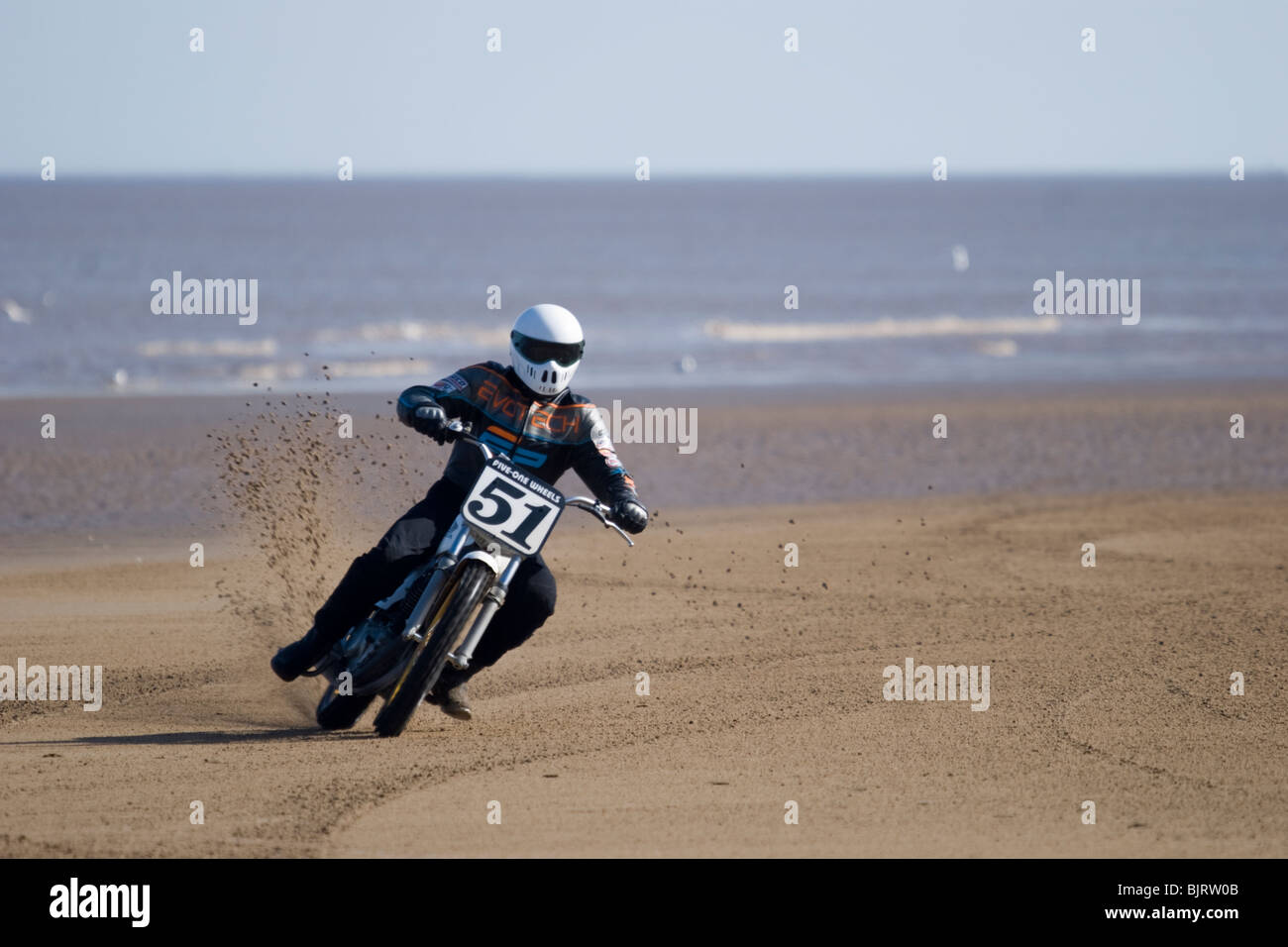 Motor bike sand racing on the beach at Mablethorpe, Lincolnshire ...