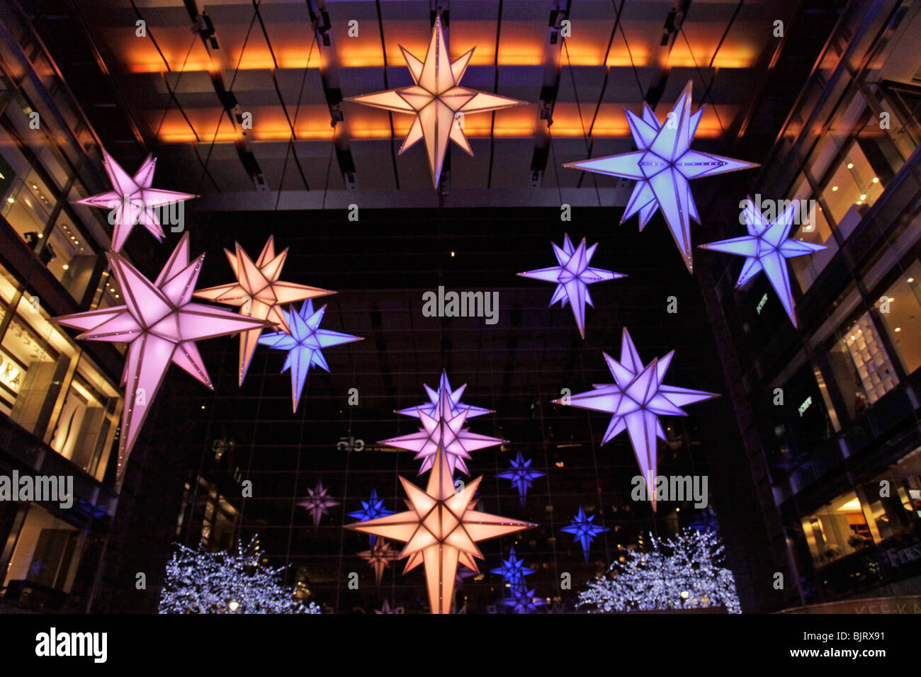 Holiday stars Time Warner building Stock Photo - Alamy