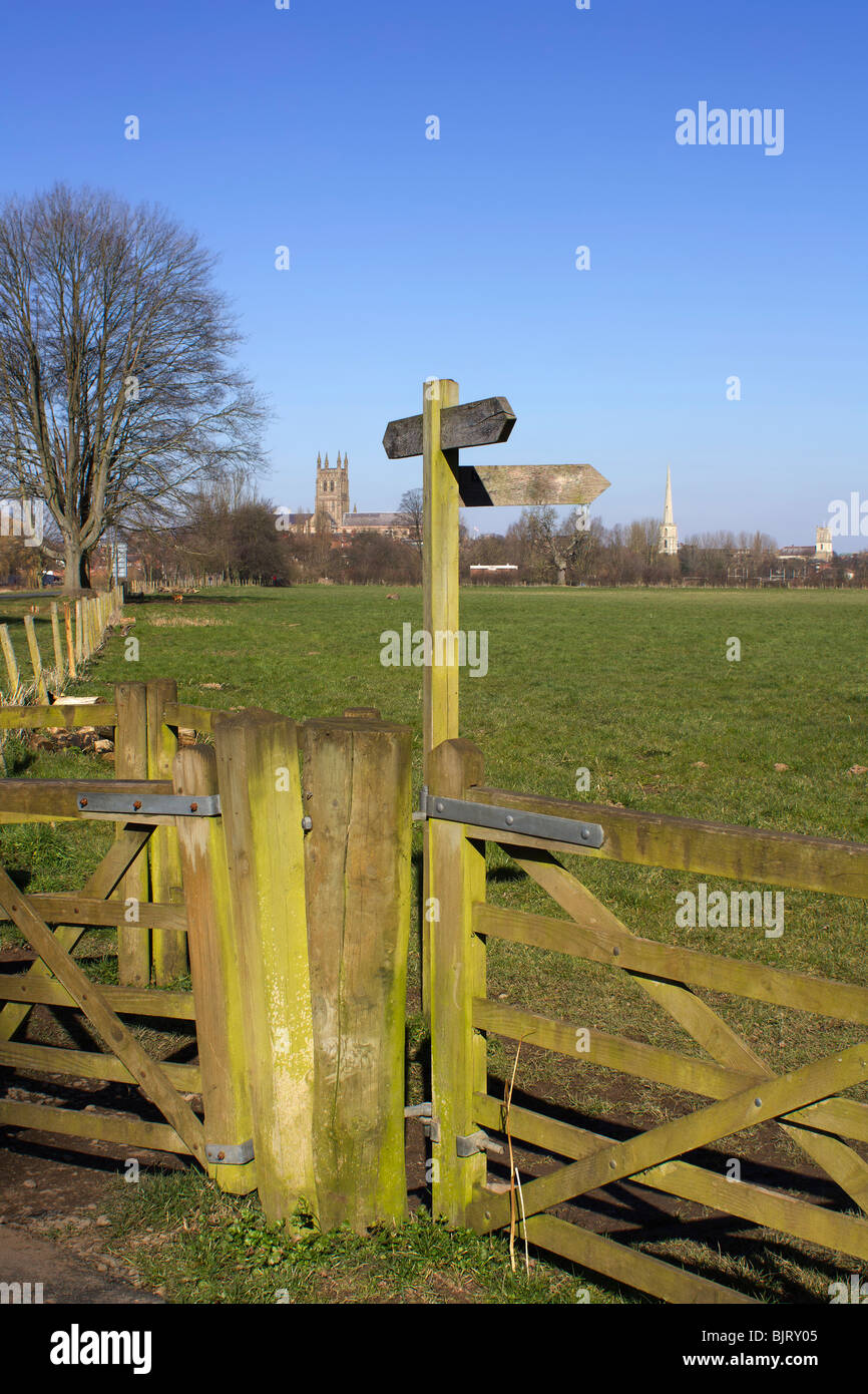 A gate on a footpath. The city of worcester in the distance Stock Photo ...
