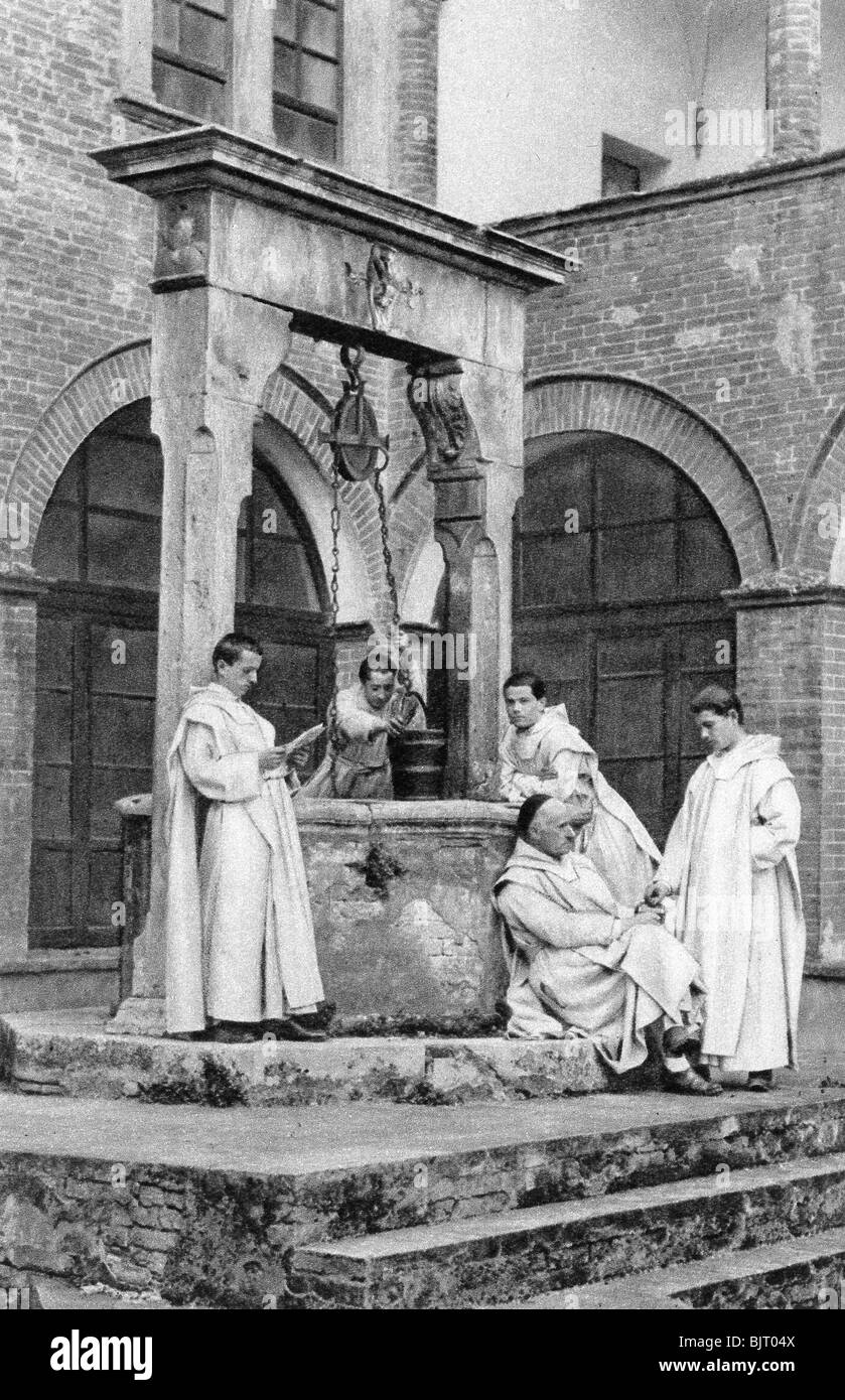 A group of monks at the monastery of Monte Oliveto Maggiore, Italy ...