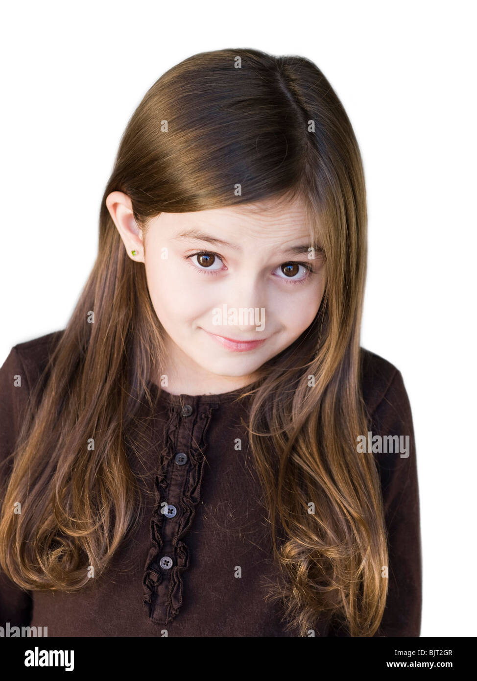 Studio portrait of girl (8-9) smiling Stock Photo - Alamy